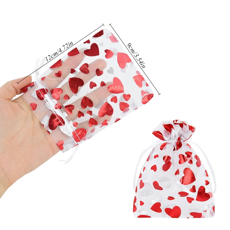 20pcs Red Love Heart Organza Bags Wedding Party Gift Candy Drawstring ...