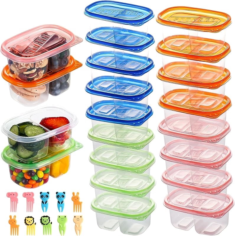 20pcs Reusable Snack Containers with Lids,Double Compartment Snack ...
