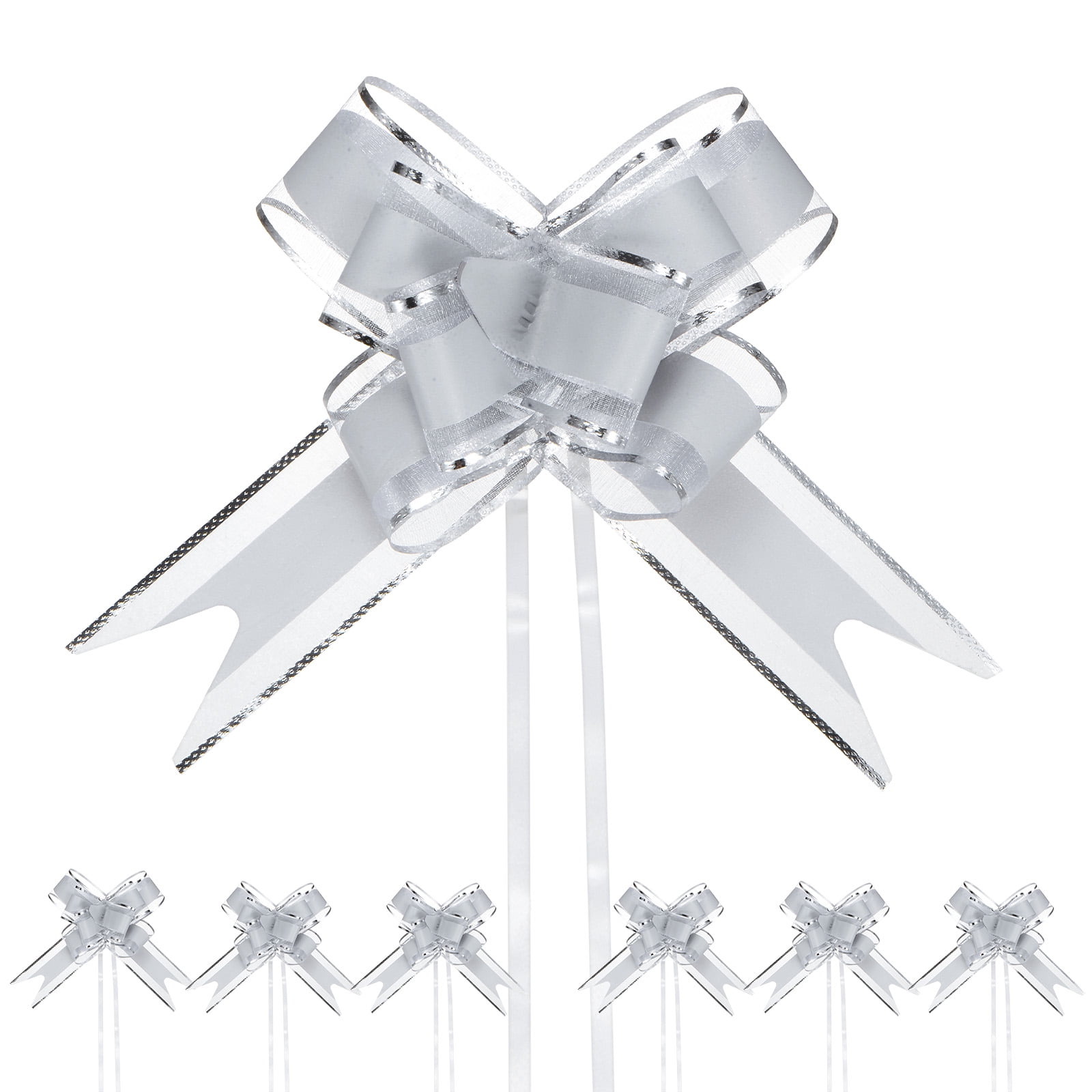 20pcs Ribbon Pull Bows 8 Inch Bows for Wedding Baskets Gold Edge, Grey ...