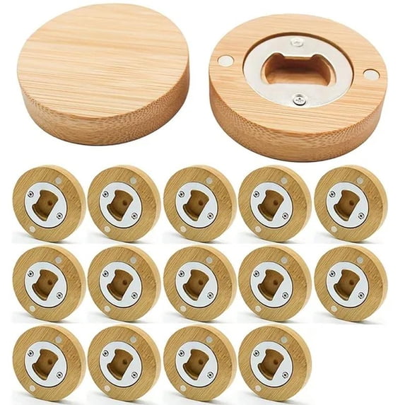 20pcs Round Bamboo Bottle Opener, Refrigerator DIY Magnetic Bamboo ...