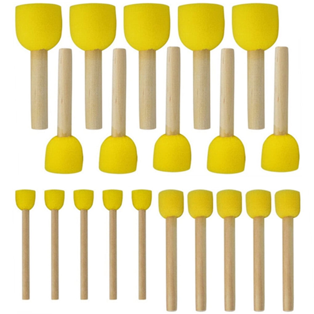 20pcs Round Sponges Brush Set, Assorted Size Foam Paint Brushes, Wooden ...