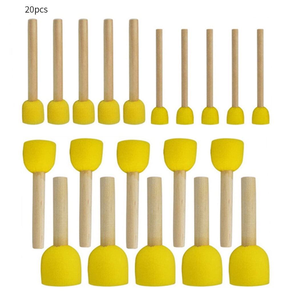 destyer 20pcs Round Sponge Paint Brush Set, Wooden Handle, Kids DIY Art ...
