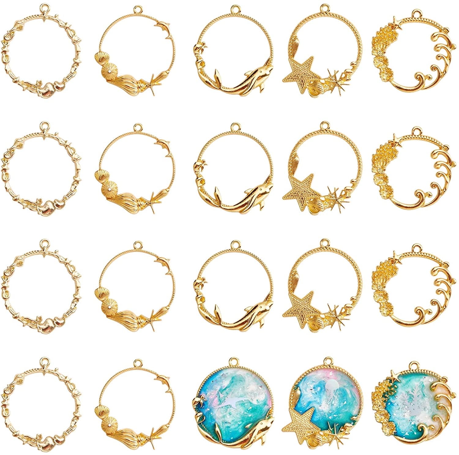 20pcs Sea Theme Open Bezel Pendant 5-Style Alloy Frame Pendants Sea ...