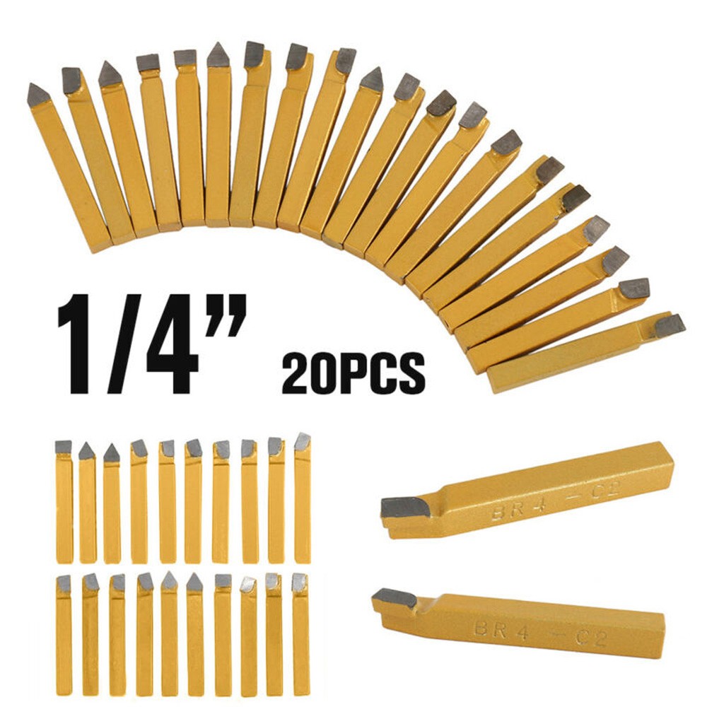 20pcs/Set 1/4 Metal Lathe Tooling Carbide Tip Tipped Cutter Tool Bit ...