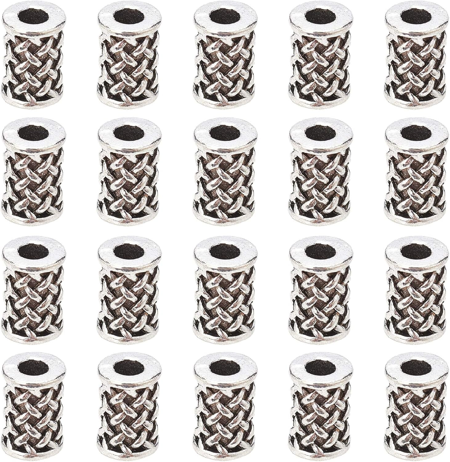 20pcs Silver 7mm Column Imitation Woven Rattan Pattern Zinc Alloy Beads ...