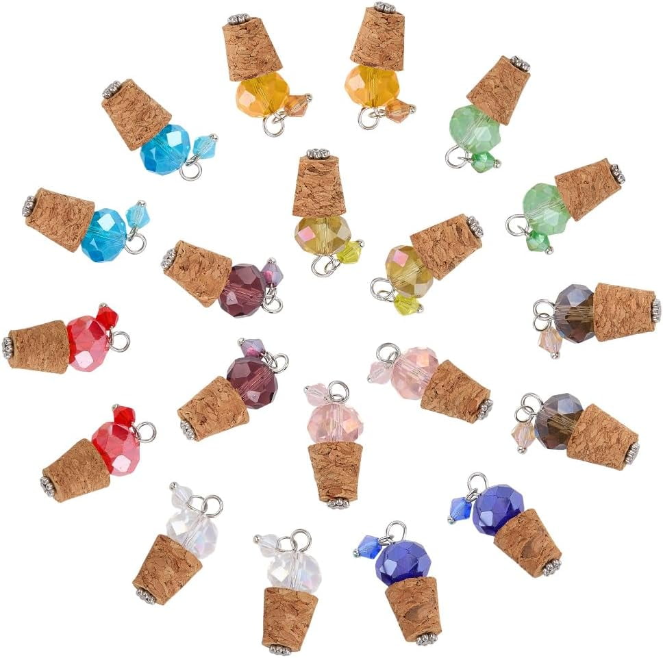 20pcs Small Cork Plugs Cork Stoppers with 10 Colors Beads Mini Wine ...