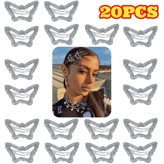 20pcs Snap Hair Barrettes, 1.5" Non Slip Butterfly Hair Clips ...