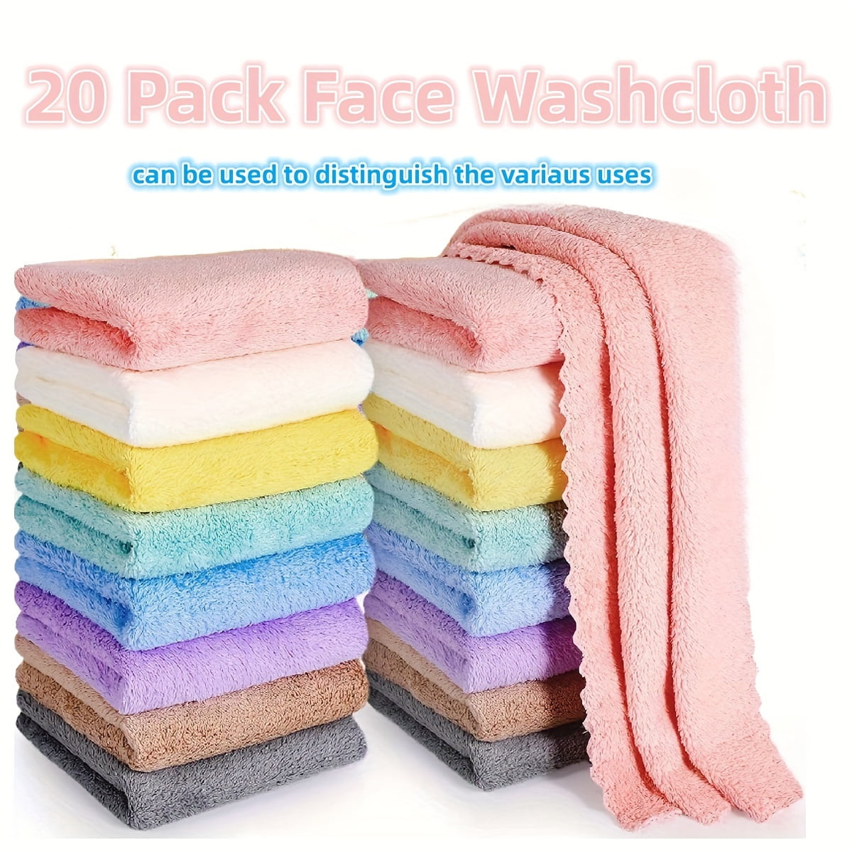 20pcs Soft Absorbent Solid Color Washcloths - Set of 4 - Perfect for ...