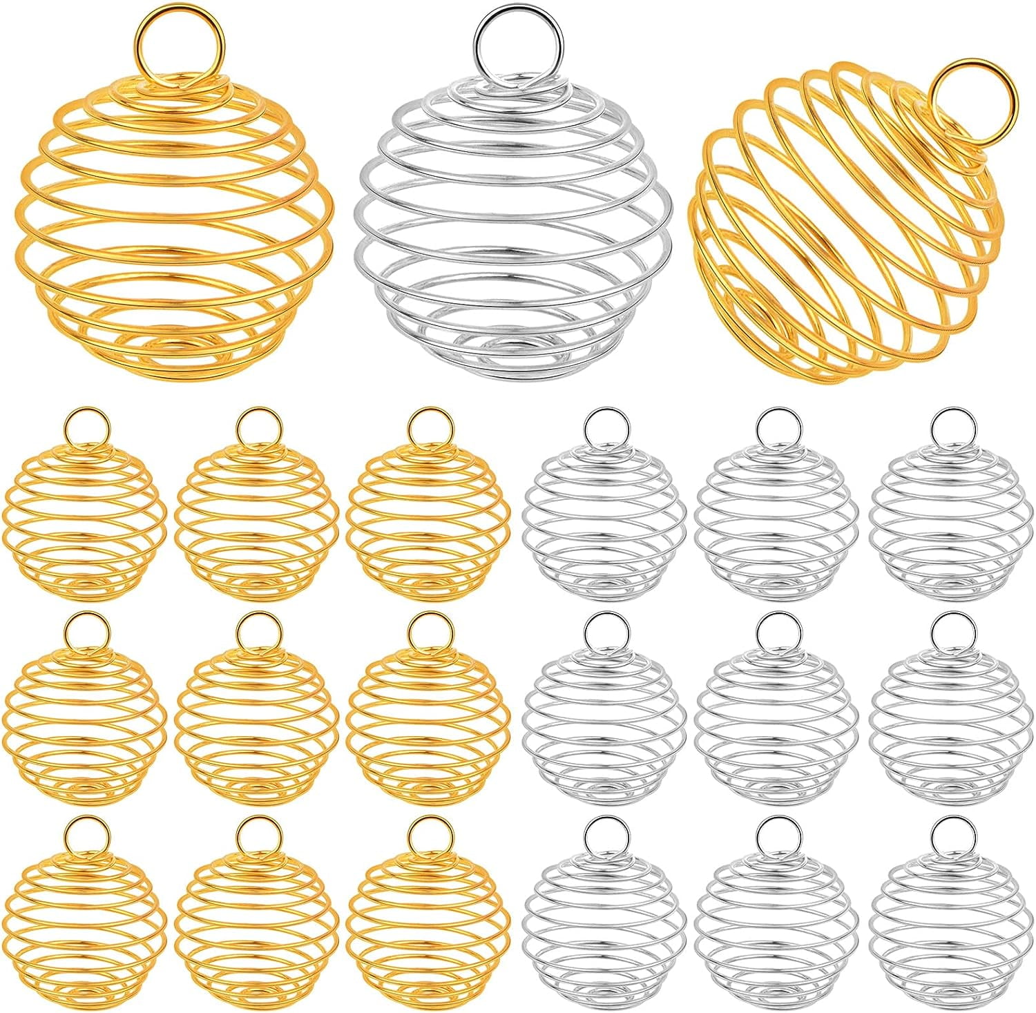 20pcs Spring Ball Spiral Bead Cages Pendants Stainless Steel Hollow ...