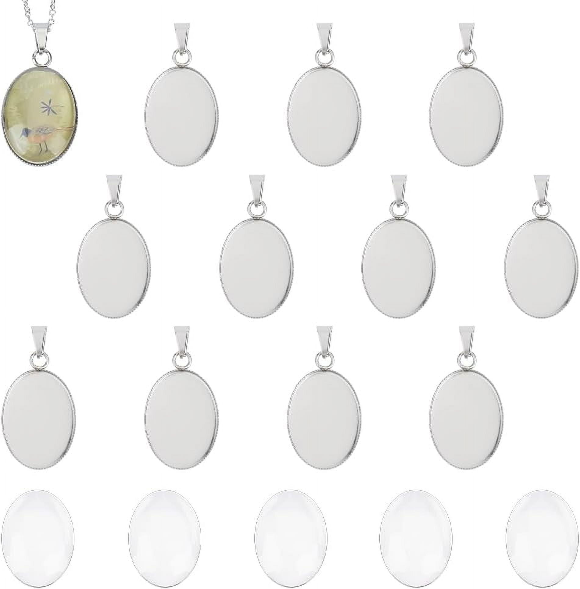 20pcs Stainless Steel DIY Oval Blank Dome Pendant Making Kit with Glass ...