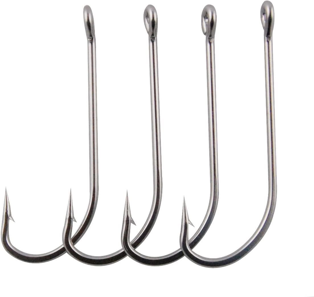 20pcs Stainless Steel Long Fishing Shank Saltwater Hook Trolling Hooks ...