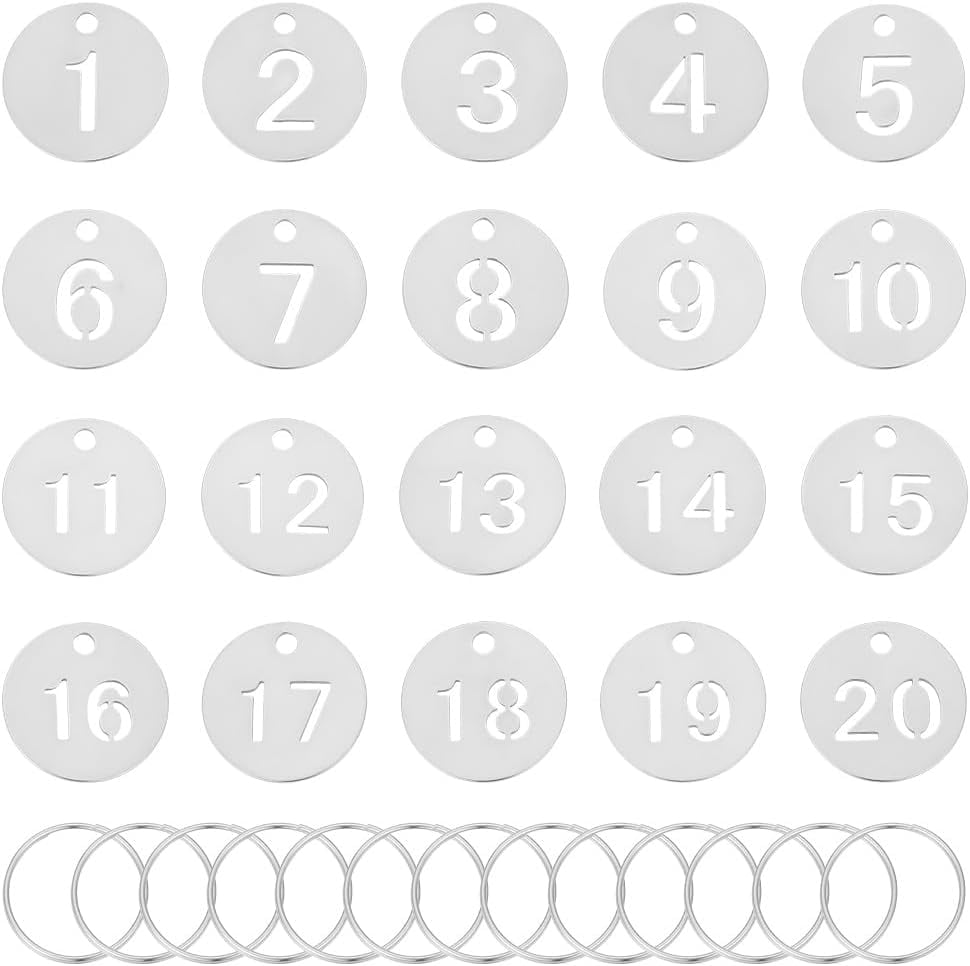 20pcs Stainless Steel Numbers Tags 1-20 Round Key Numbered Tags with ...