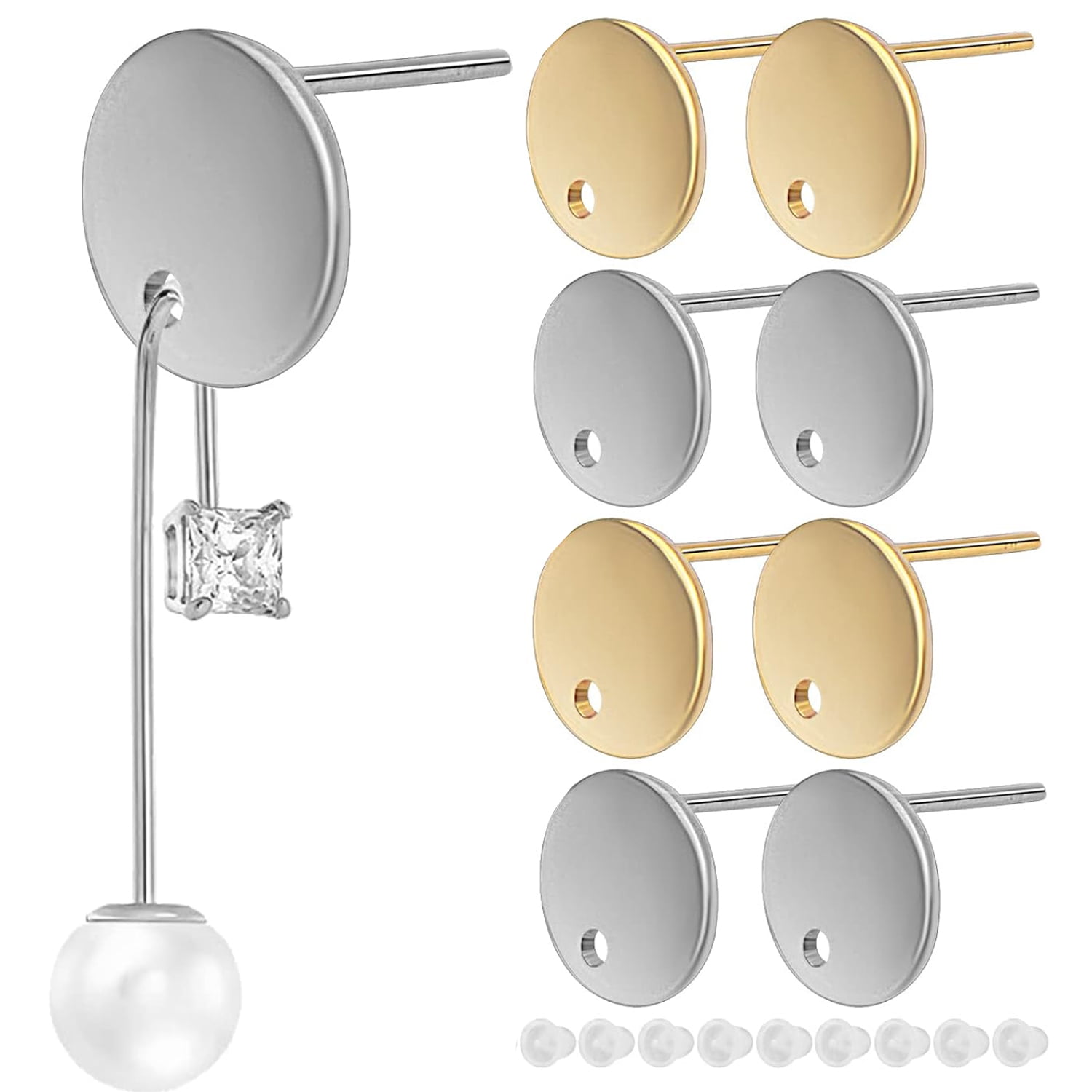 20pcs Stainless Steel Round Earring Studs Hypoallergenic Flat Earring ...