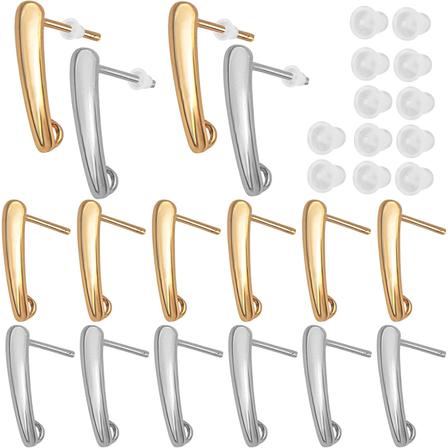 20pcs Stainless Steel Stud Earrings Rectangle Bar Pierced Ear Stud ...
