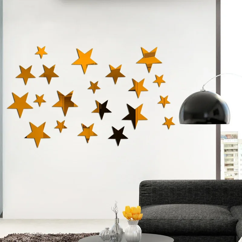 20pcs Star Wall Sticker 3D Acrylic Irregular Mirror Vanity Living Room ...