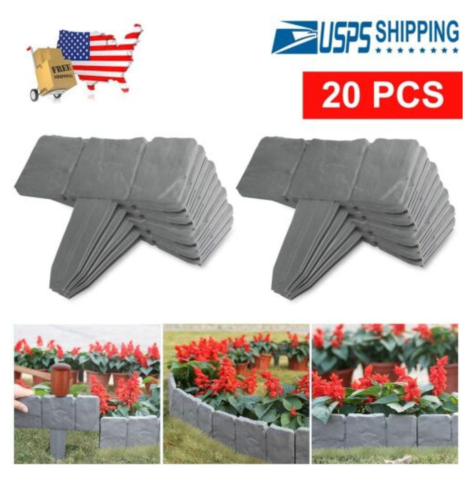 20pcs Stone Effect Plastic Border Fence Yard Lawn Garden Edging Plant ...