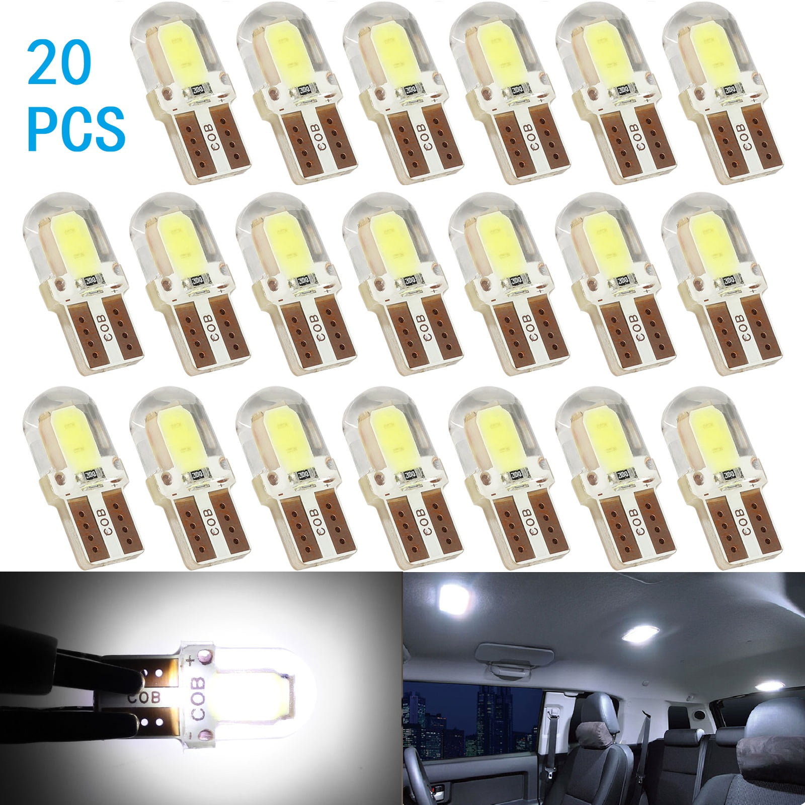20pcs T10 194 LED Bulbs Super Bright, T10 Wedge 194 168 158 W5W LED Bulb for License Plate ...