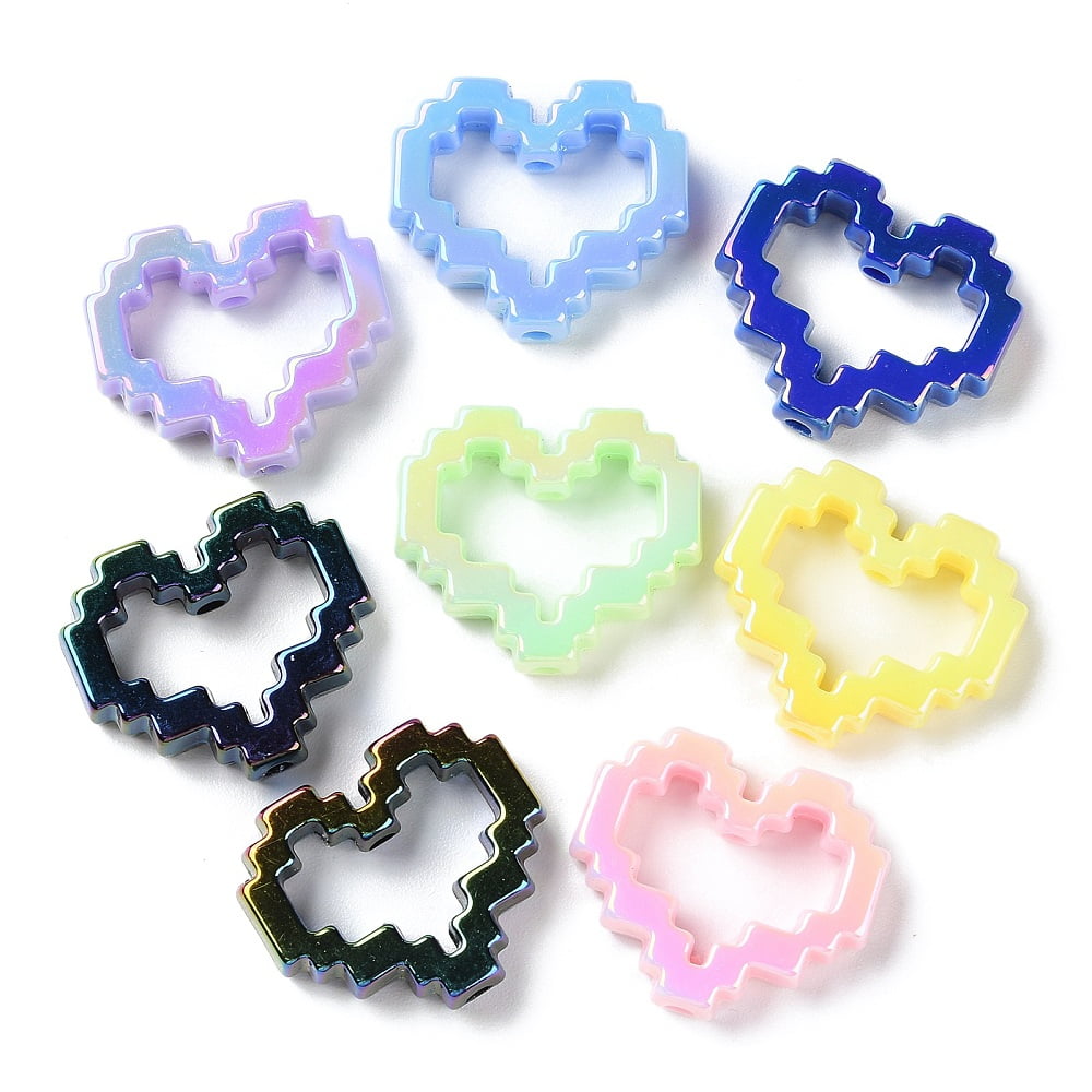 20pcs UV Acrylic Beads Bead Frame Iridescent Heart Mixed color 25.5x29 ...