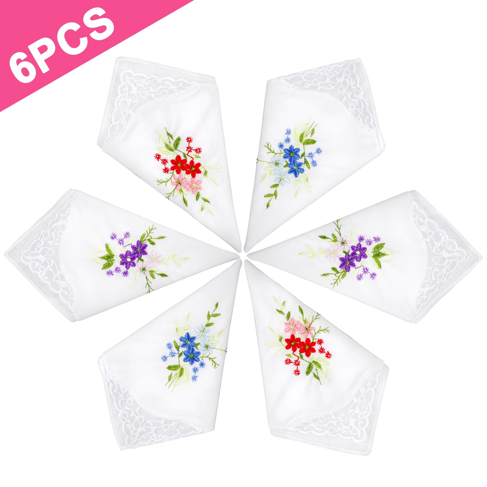 20pcs Vintage Floral Handkerchiefs, Women's Cotton Handkies, Flower ...