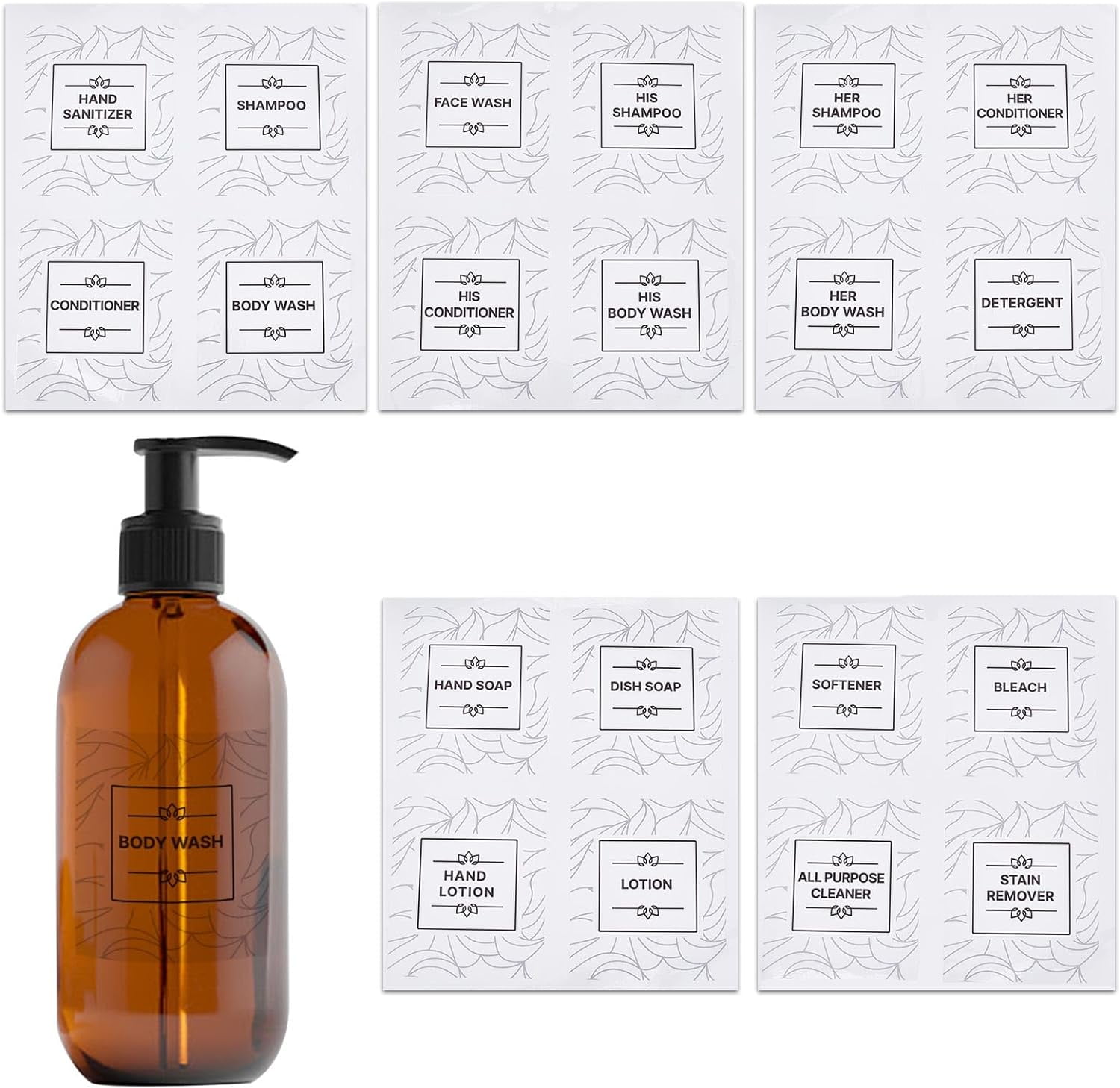 20pcs Waterproof Bottle Label Stickers Removable Bathroom Label PVC ...