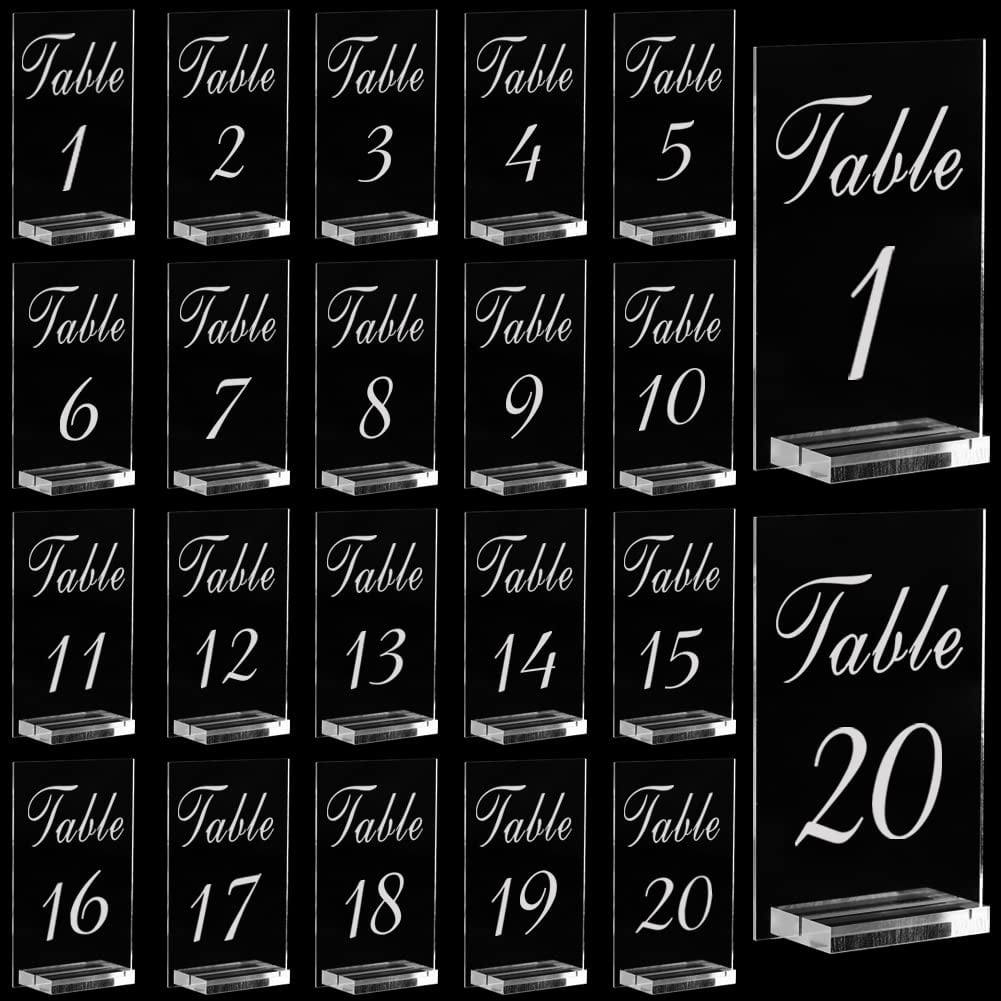 20pcs Wedding Table Numbers 1-20 Acrylic Printed Table Number Holders 4 ...