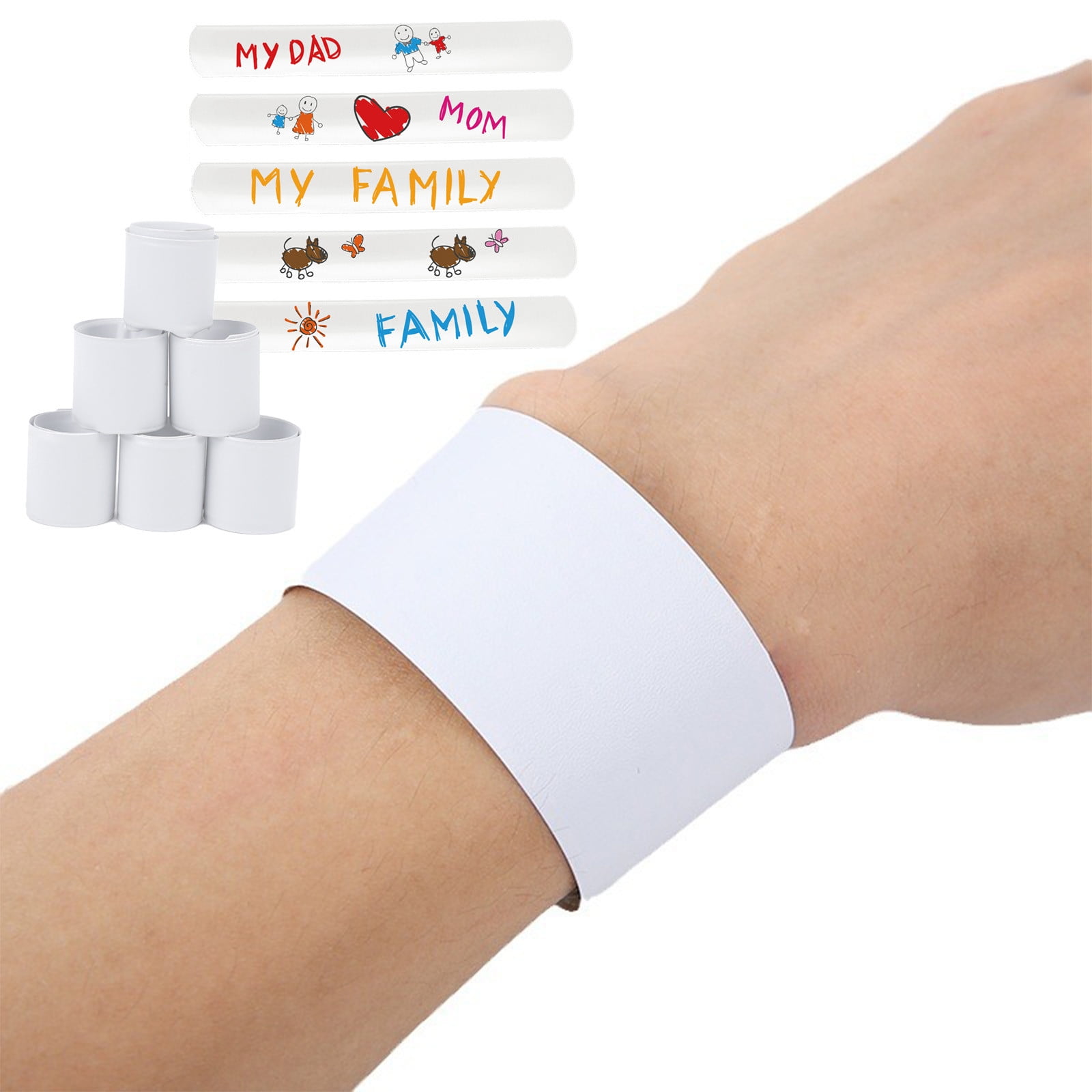 20pcs White PVC Slap Bracelet DIY Blank Wristbands for Crafts Double ...