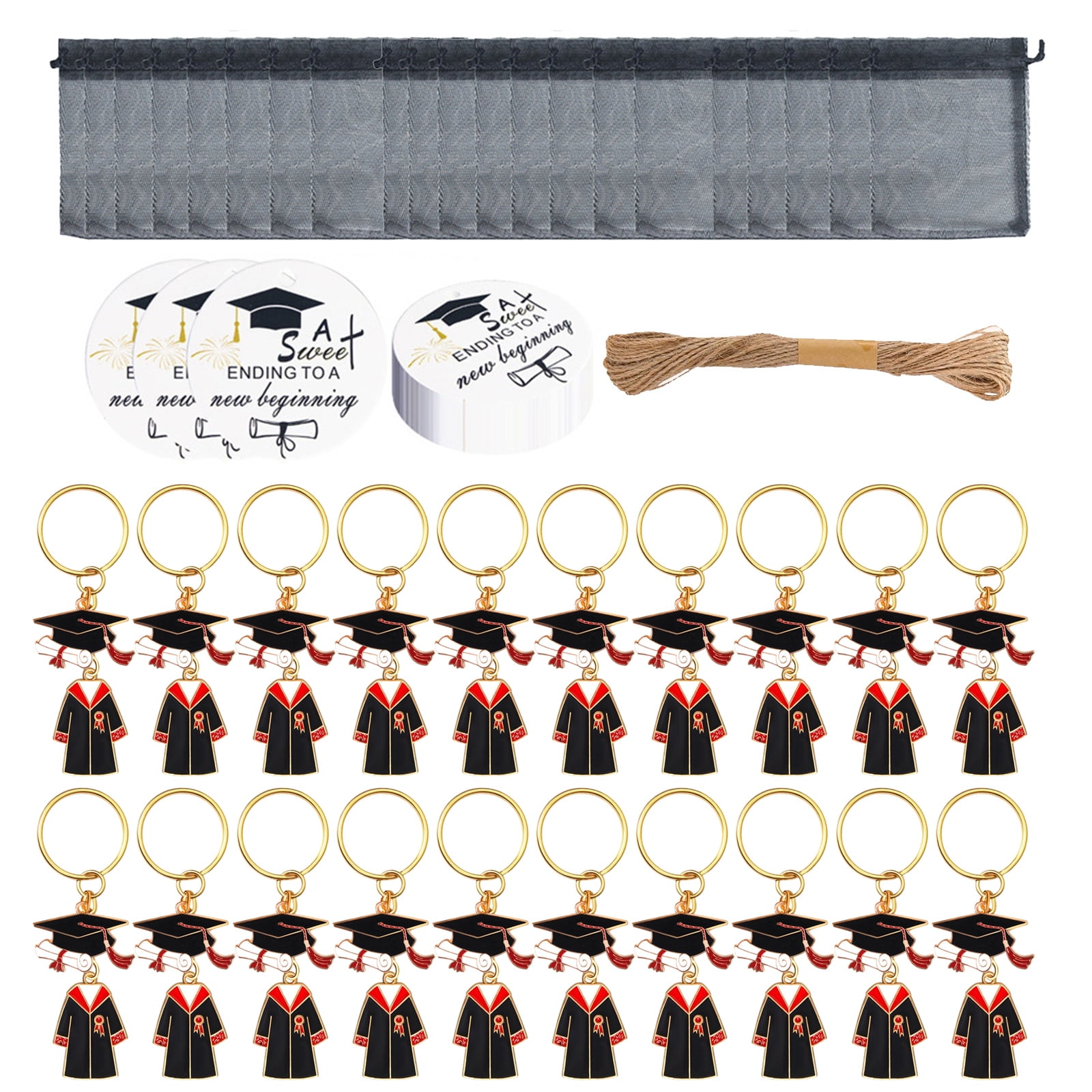 20pcs Zincs Alloy Graduation Key Chains Set with Gift Labels Mesh Bags ...