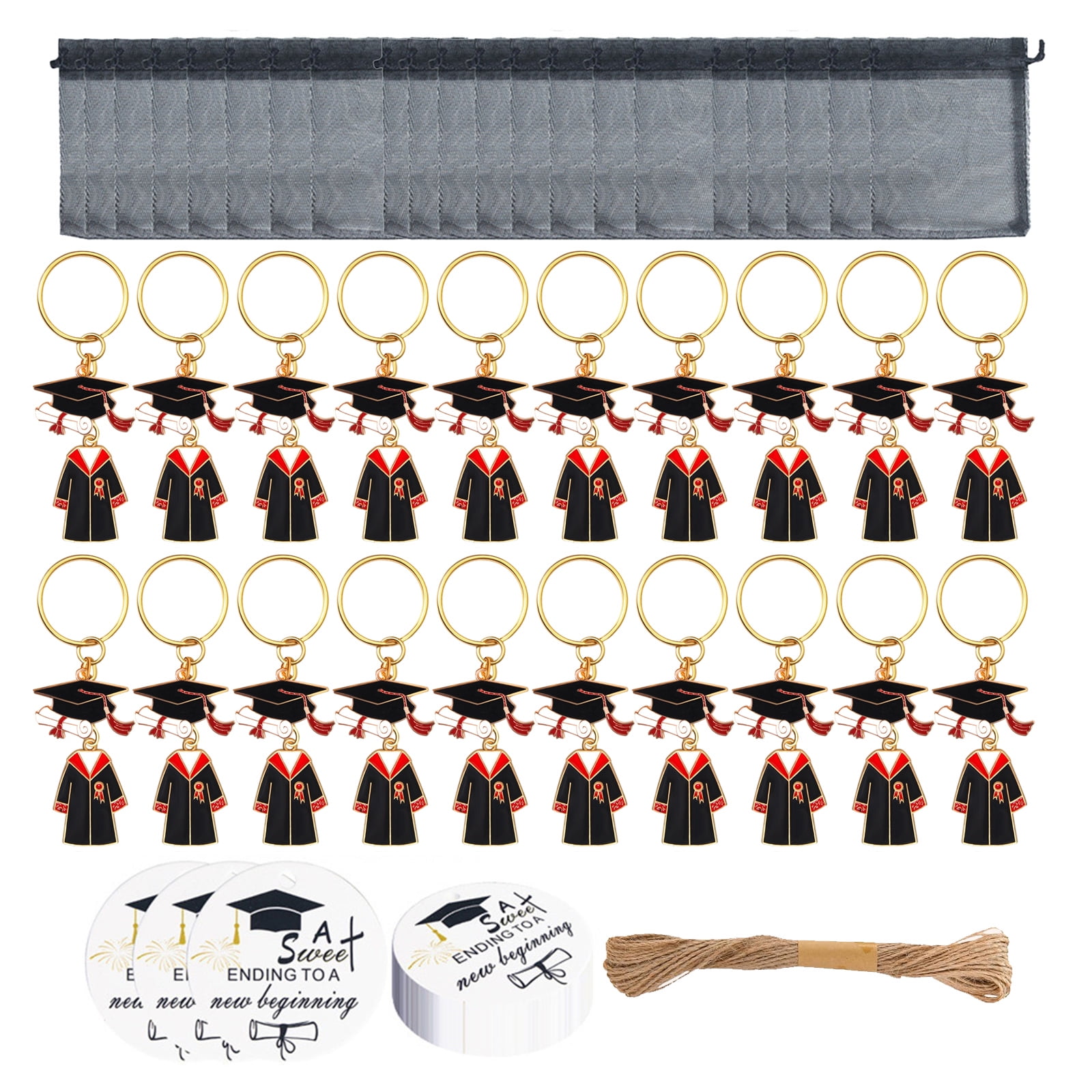 20pcs Zincs Alloy Graduation Key Chains Set with Gift Labels Mesh Bags ...