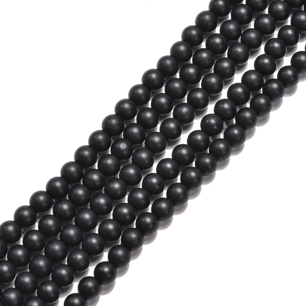 20strands Black Stone Beads Strands Frosted Round Black 6mm Hole: 1mm ...