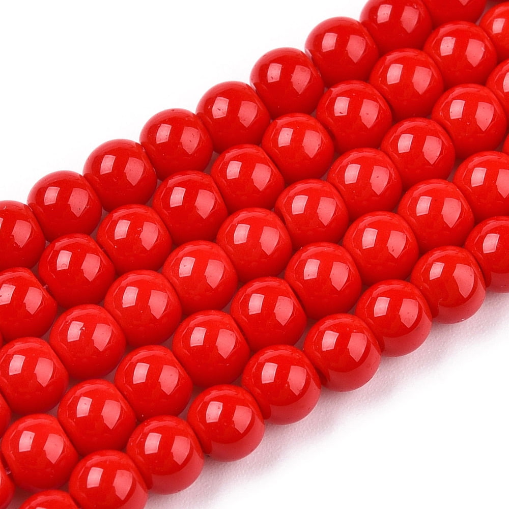 20strands Opaque Solid color Glass Beads Strands Round Red 9.5~10mm ...