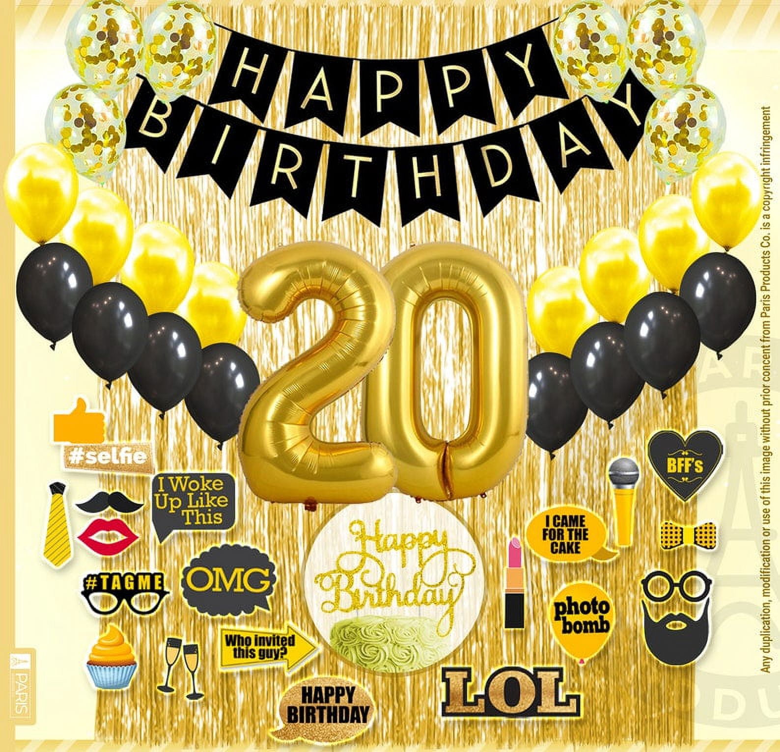 20th Birthday Decoration Black and Gold for Boy & Girl, 20th Cake ...