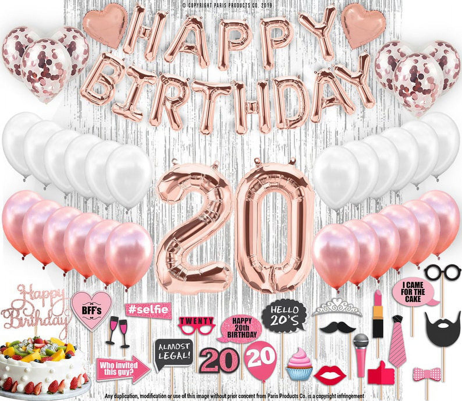 20th Birthday Decorations Party Supplies, Rose & Gold Decorations,20th ...