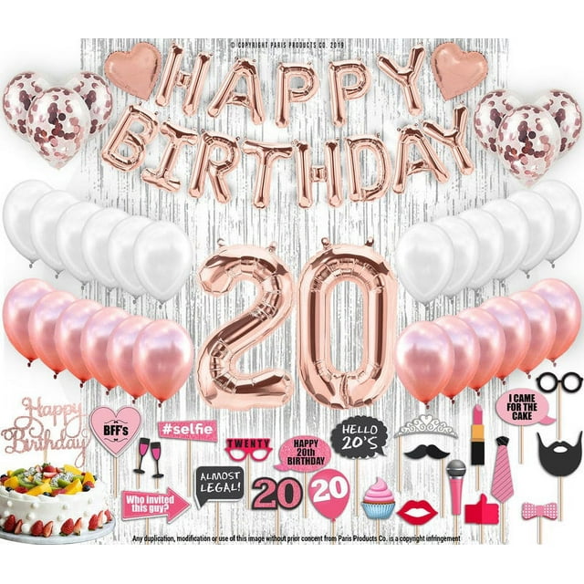 20th Birthday Decorations Party Supplies, Rose & Gold Decorations,20th ...