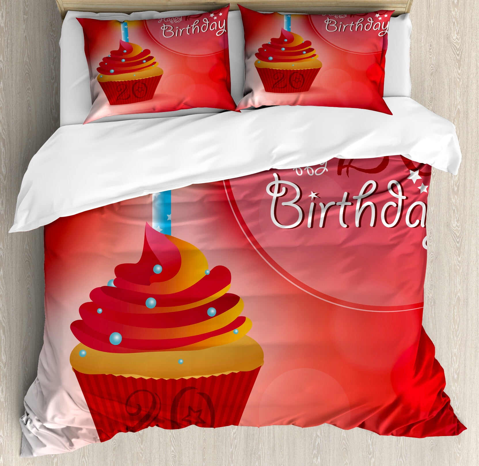 20th Birthday Duvet Cover Set, 20 Themed Birthday Party Cupcake with ...