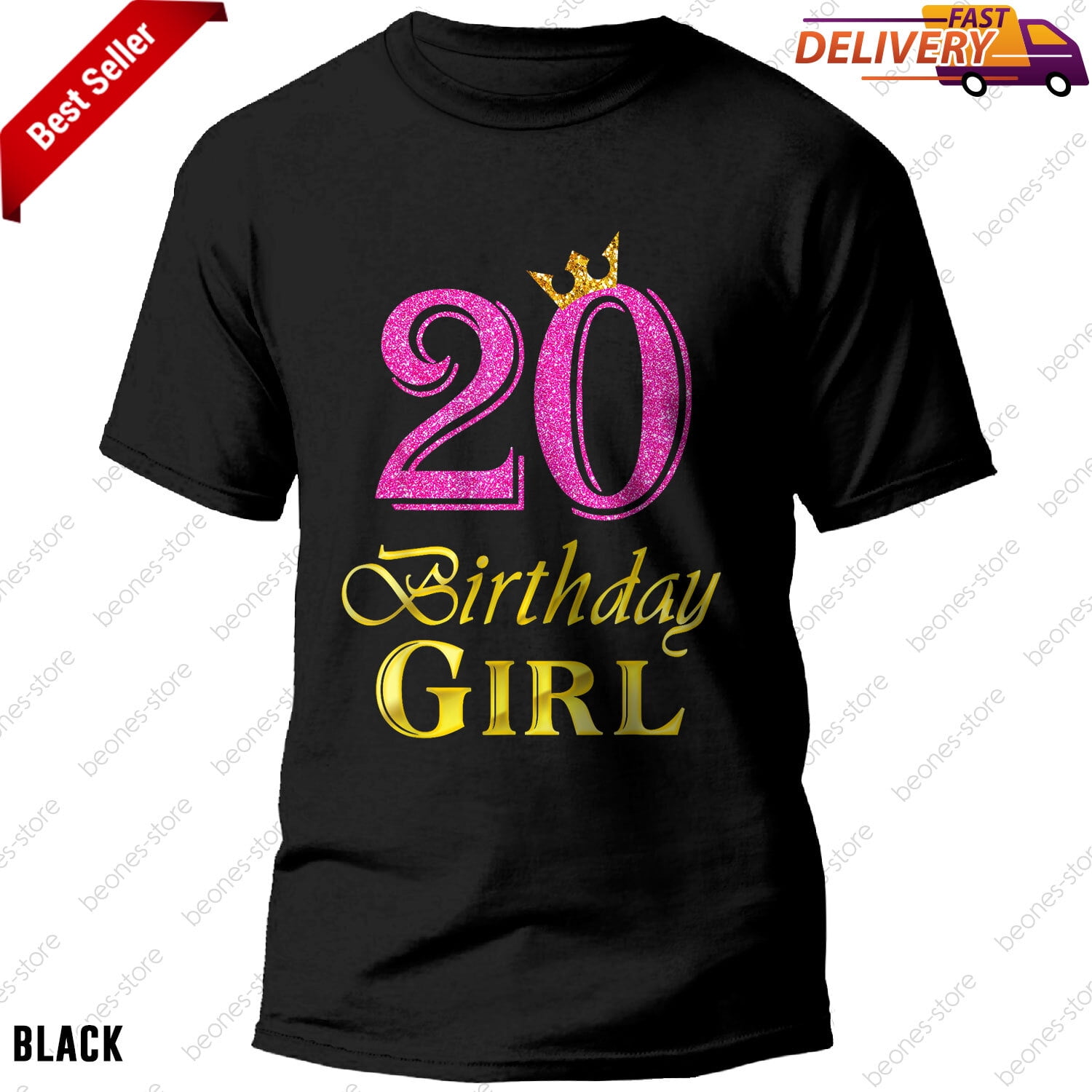 20th Birthday Girl T-Shirt with Princess Design Perfect Gift for 20 ...