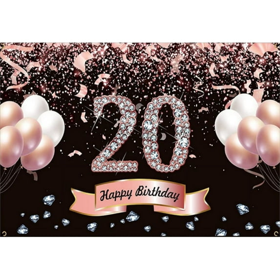 20th Happy Birthday Backdrop for Photography Golden Crown Happy ...