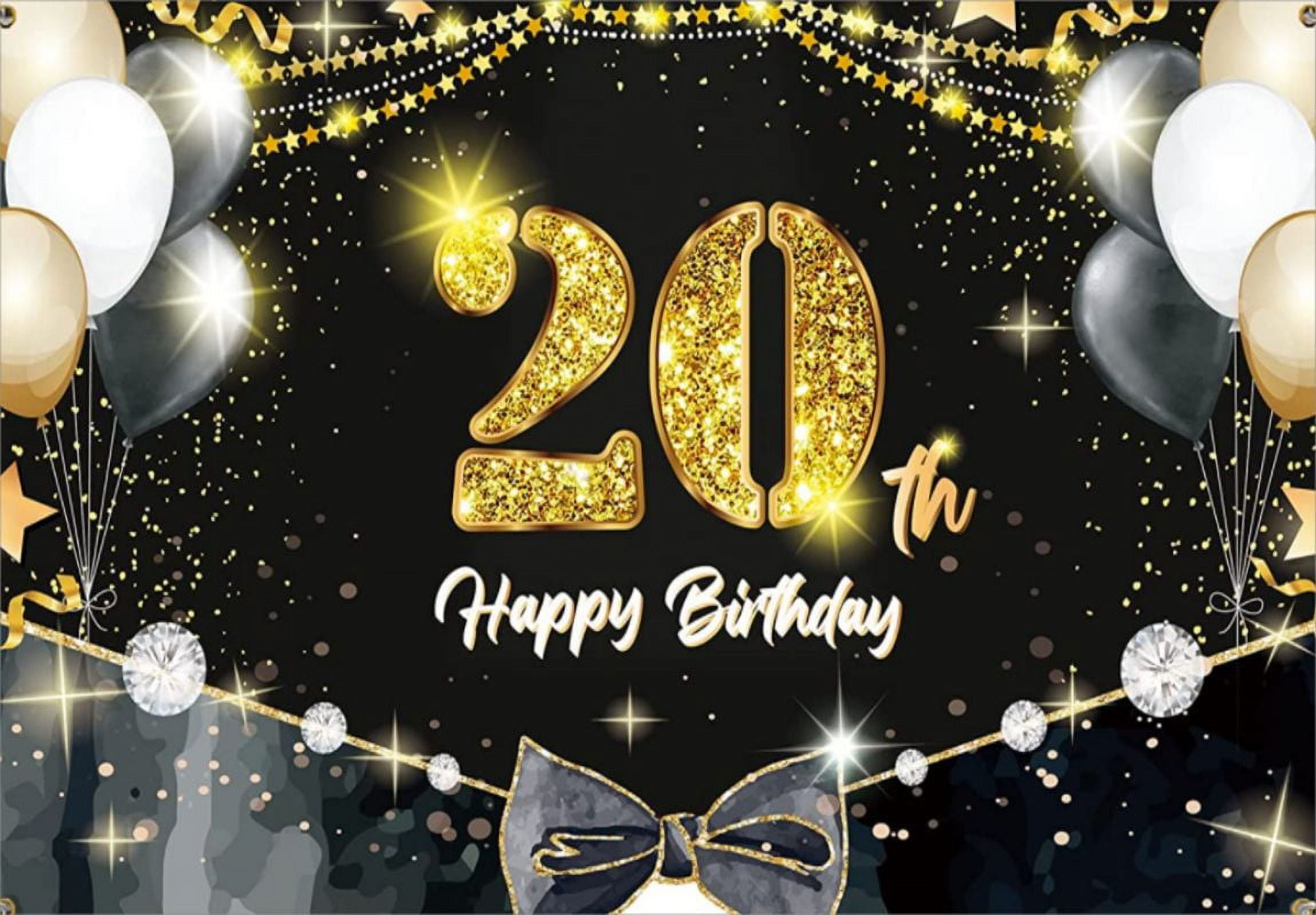 20th Happy Birthday Backdrop for Photography Golden Crown Happy ...