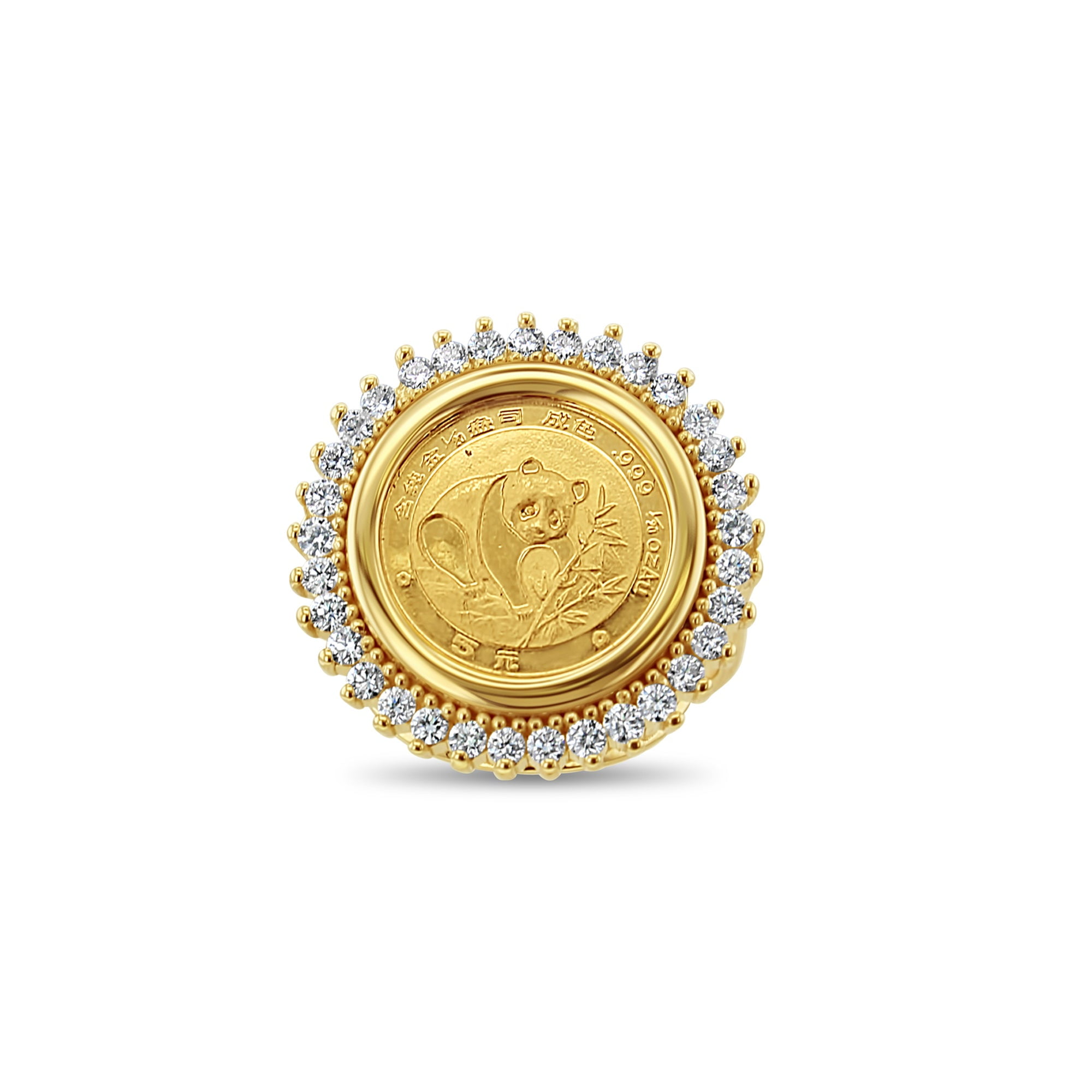20th Ounce Panda Coin Ring with Diamond Halo .66cttw 14k Yellow Gold ...