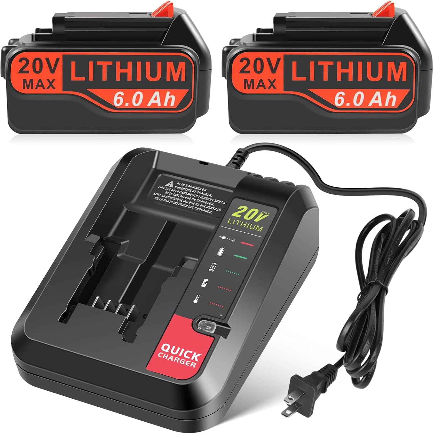 20v Lithium Battery Replacement for Black and Decker 6.0Ah Battery 2Pack with 1 Charger Combo ...