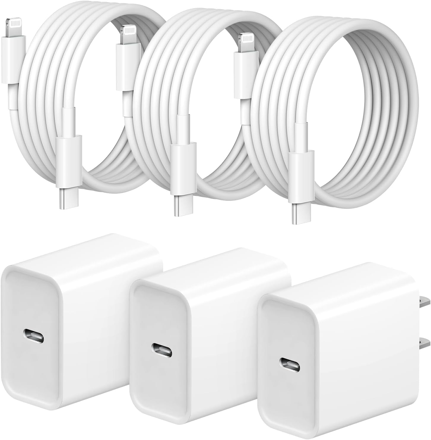 20w Fast Charger for iphone ,3+3Pack 20W USB C Wall Charger with 6FT ...