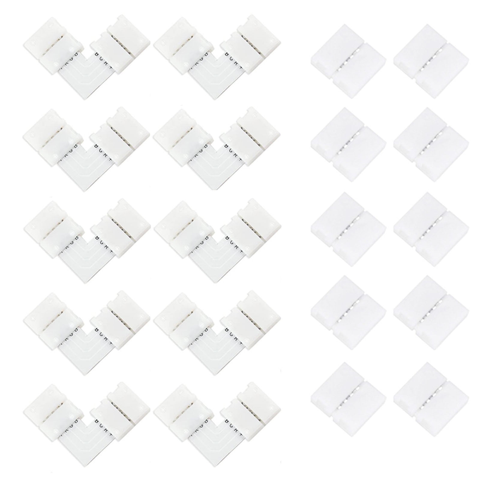 20x 4-Pin Solderless LED Strip Connectors L Shape Right Angle Corner ...