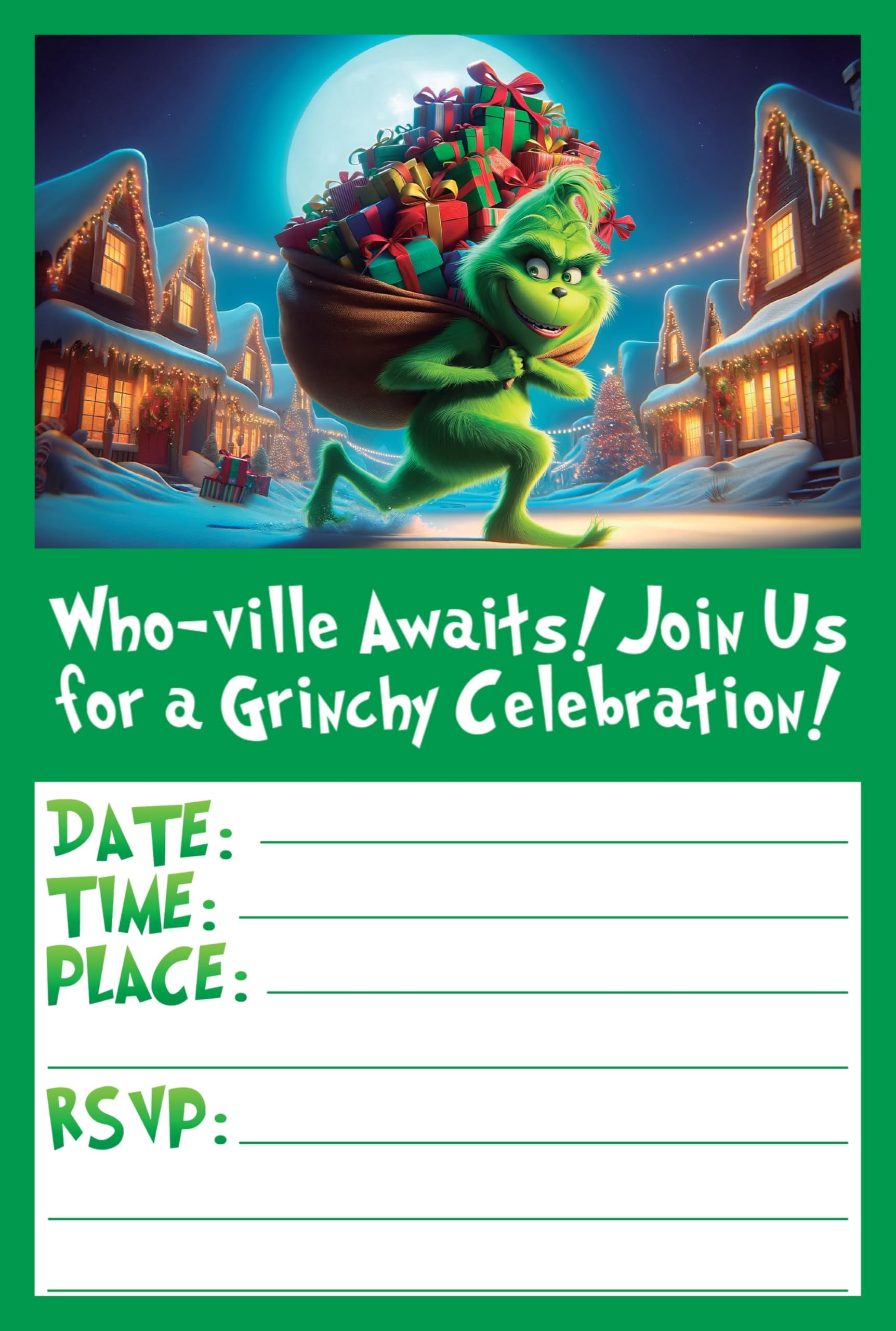 20x Green ch Birthday Invitations and Envelopes – Fill-in Happy ...
