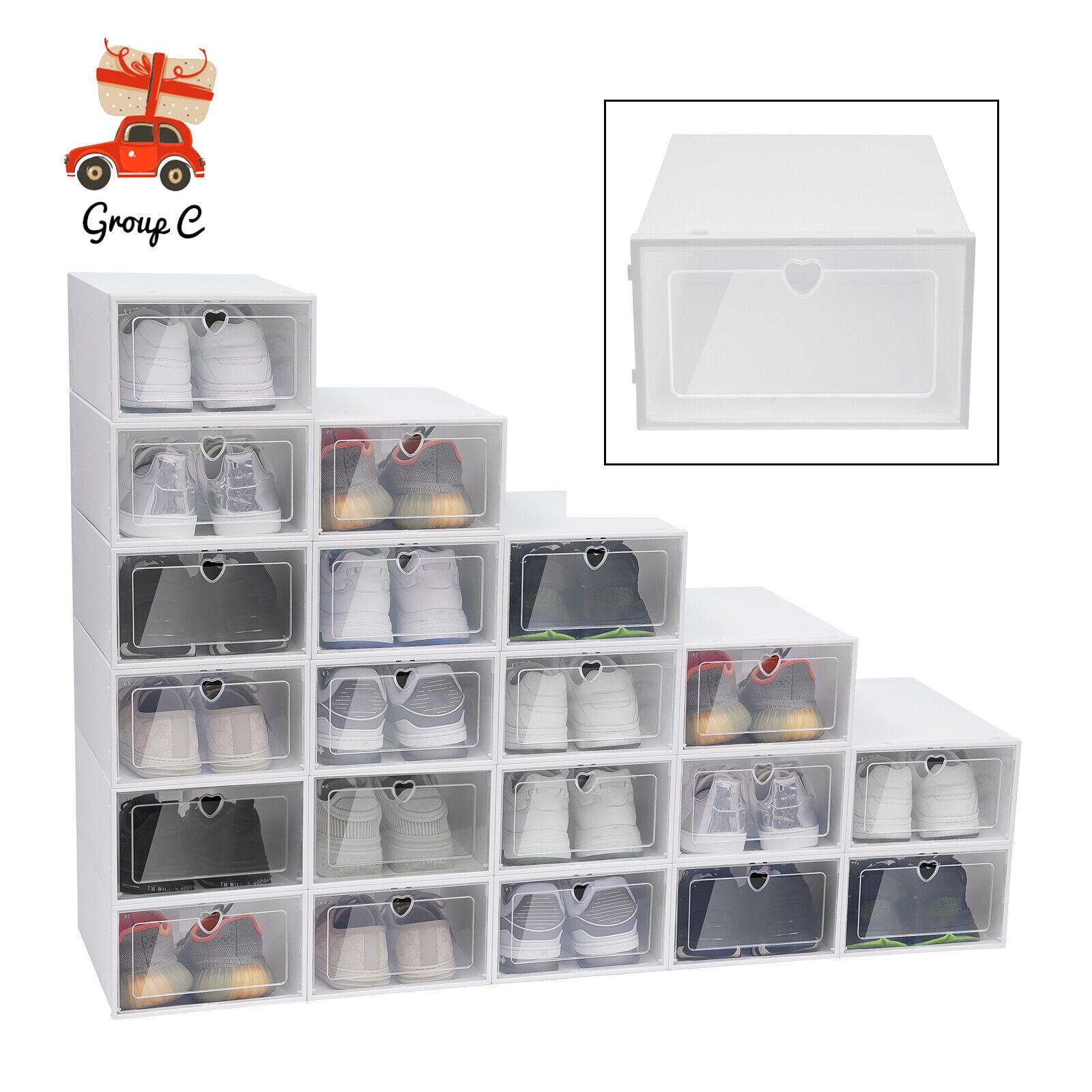 20x Large Plastic Shoe Storage Boxes Drawer Stackable Foldable Clear ...