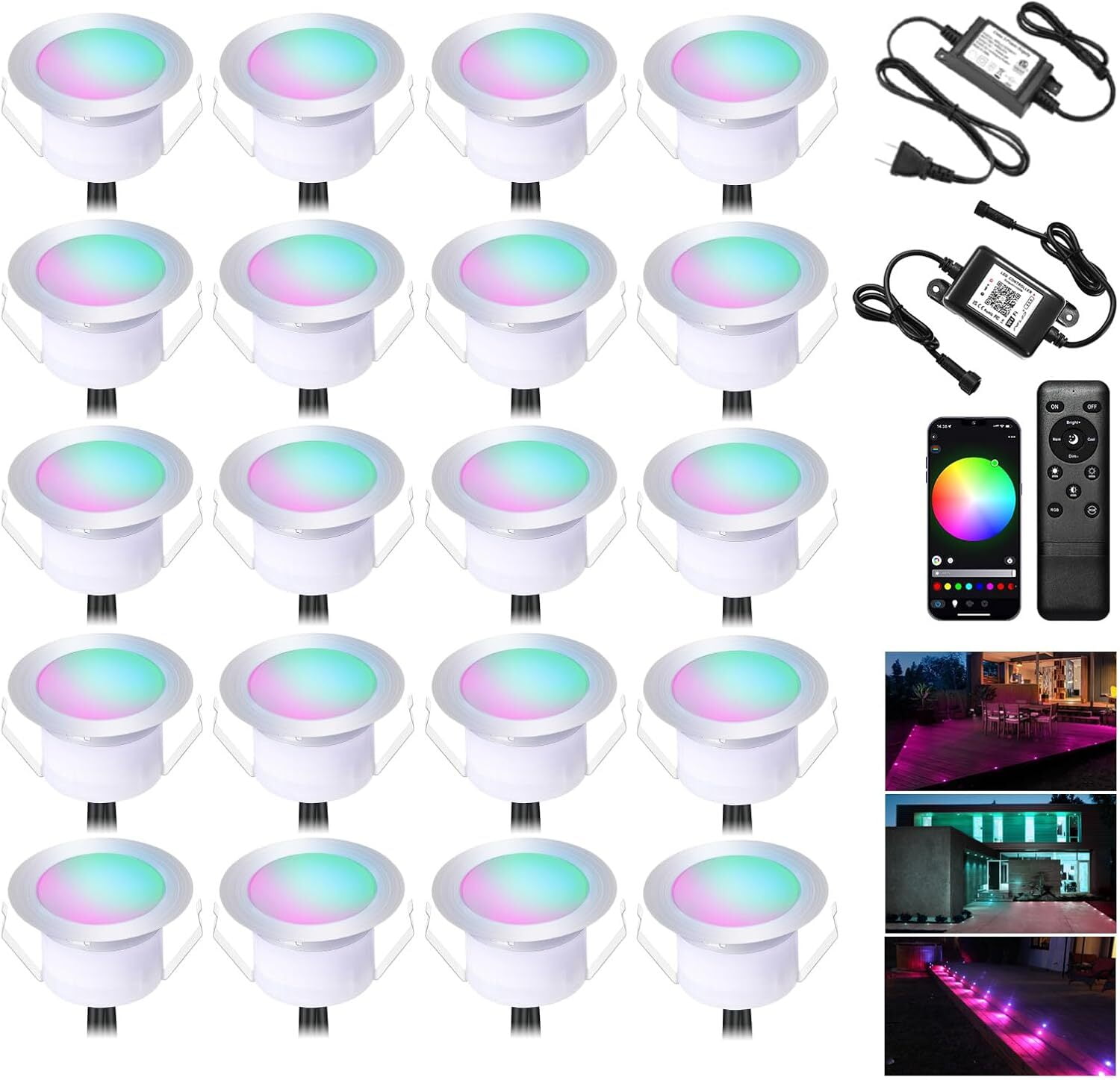 20x Low Voltage LED Recessed Deck Lights RGB Outdoor Waterproof Step ...