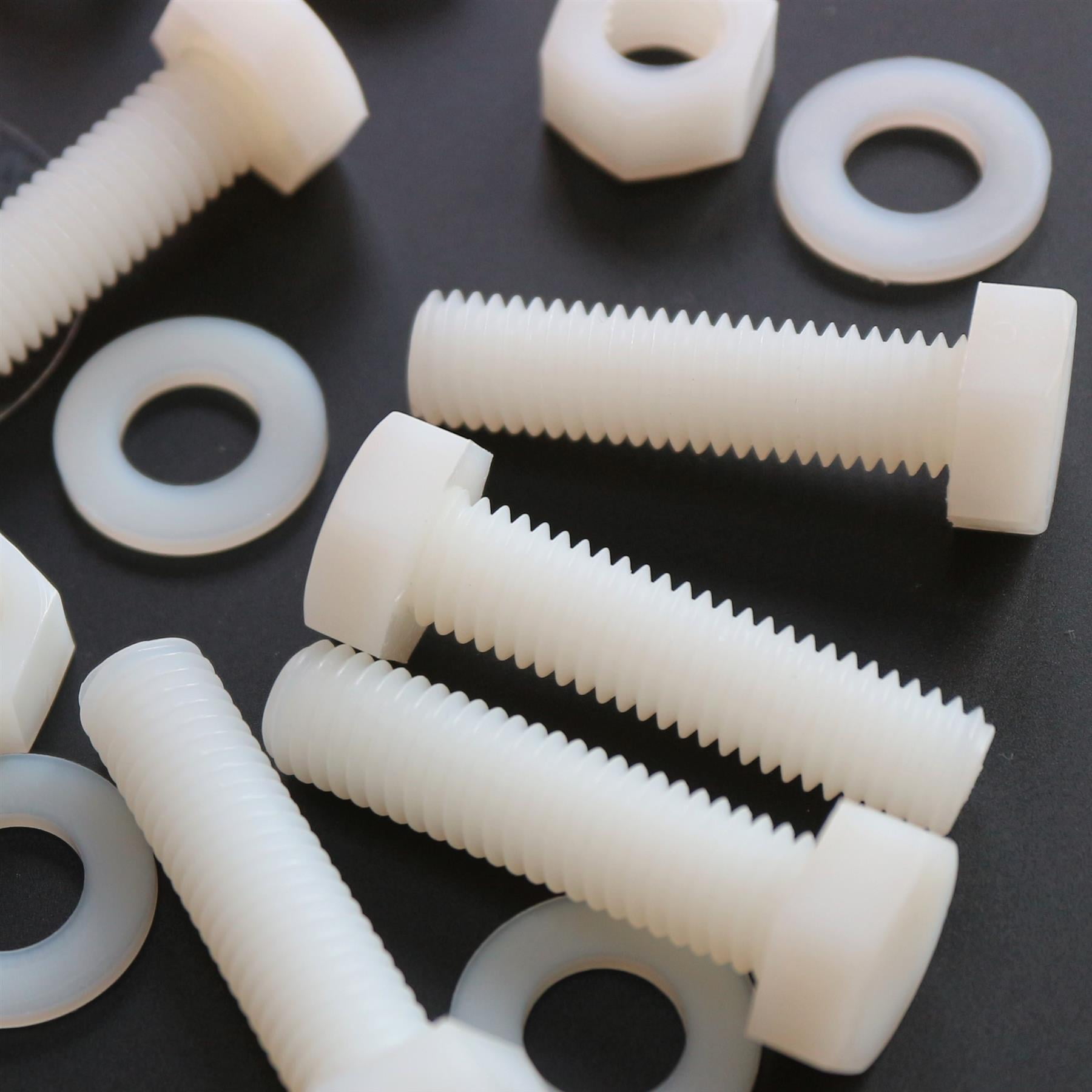 20 x Natural Colour Nylon, Hex Head, M10 x 40mm, Plastic Nuts and Bolts ...