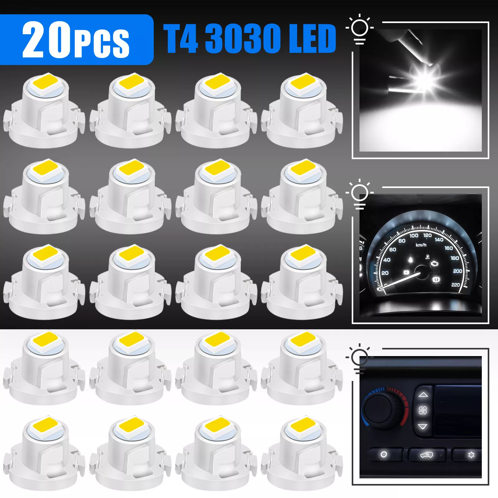 20x White T4 T4.2 Neo Wedge LED Dash Switch A/C Climate Control HVAC ...