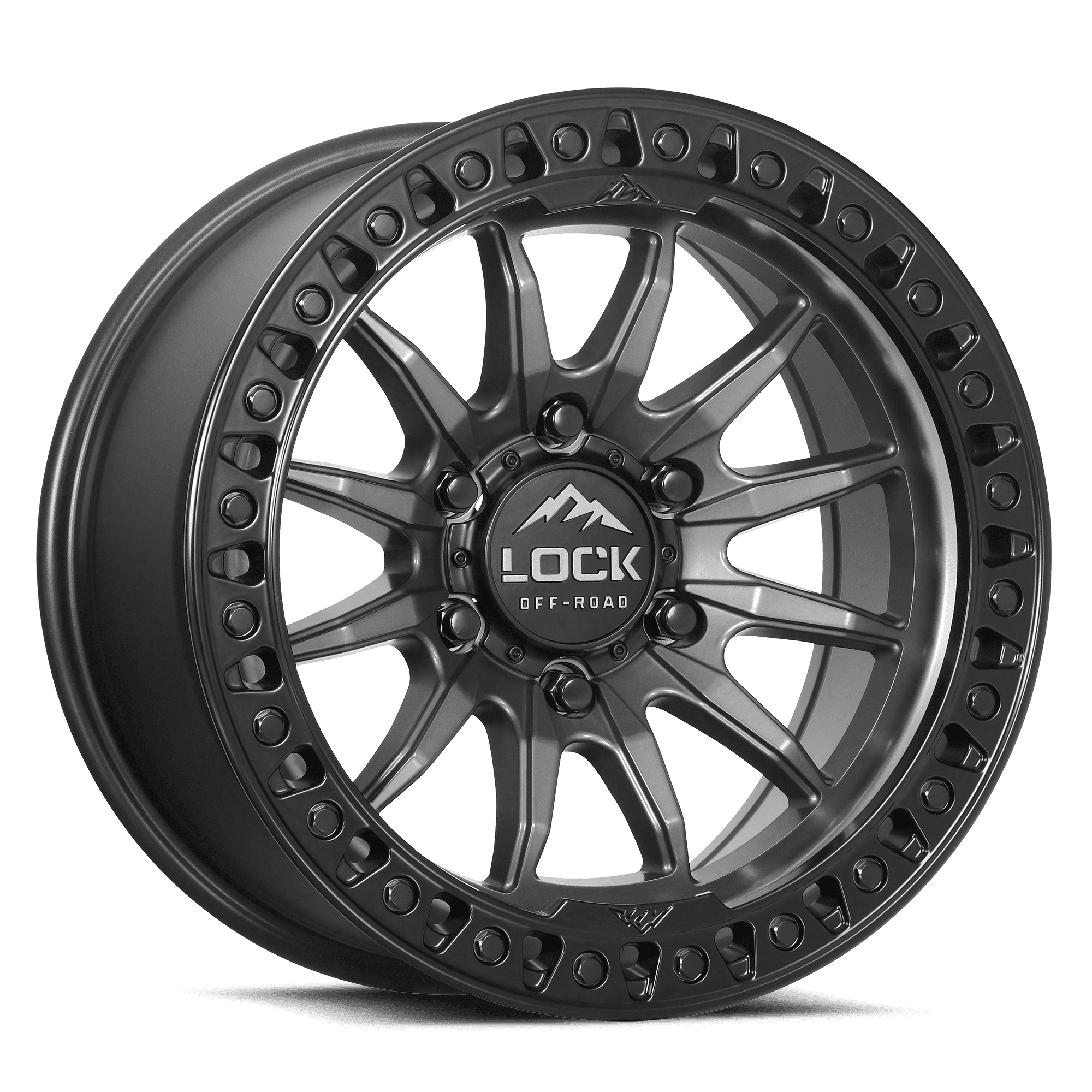 20x10 Lock Off-Road Trail Matte Grey With Matte Black Ring Wheel 6x5.5 ...