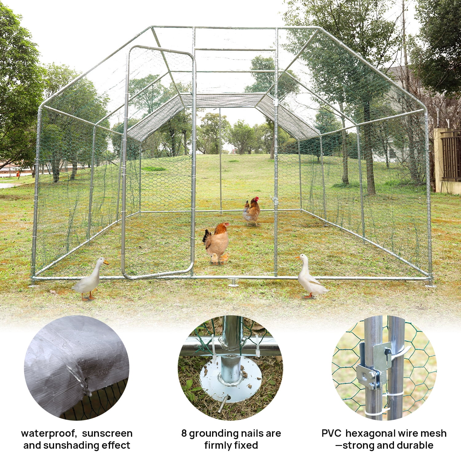 20x10ft Outdoor Large Metal Chicken Coop Cage Poultry Bunny Rabbit Cage ...