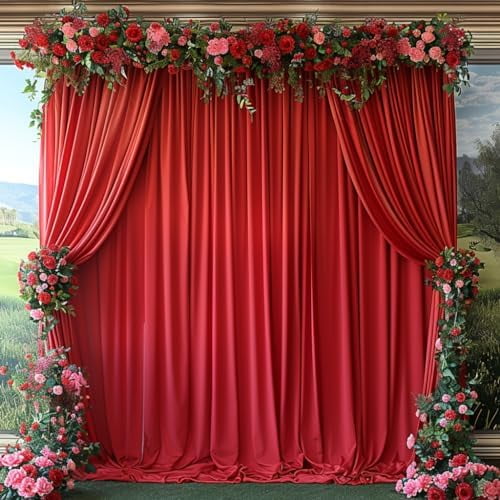 20x10ft Wrinkle Free Red Backdrop Curtain for Parties Soft Fabric ...