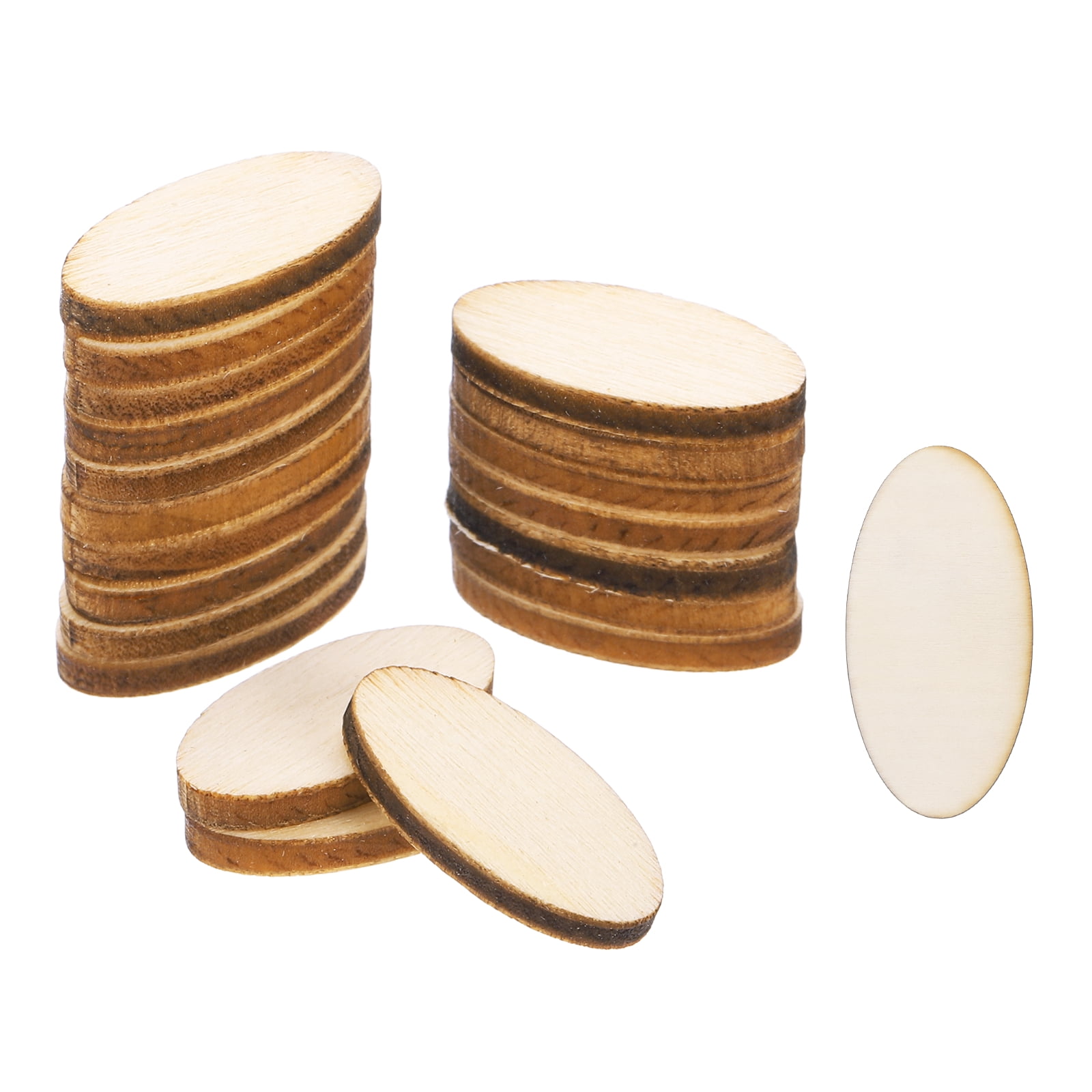 20x10mm Wood Pieces, 20 Pack Unfinished Oval Wood Shapes Blank Wooden ...